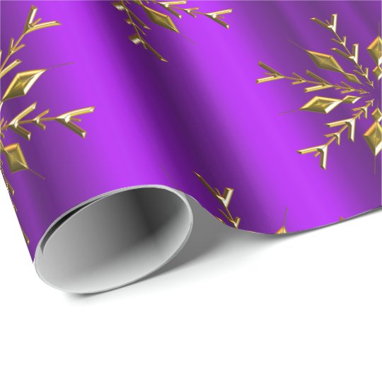 Gold Snowflake Stars on Purple Christmas Wrapping Paper | Zazzle.com