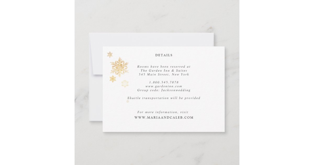 Gold Snowflake Wedding Details Card | Zazzle