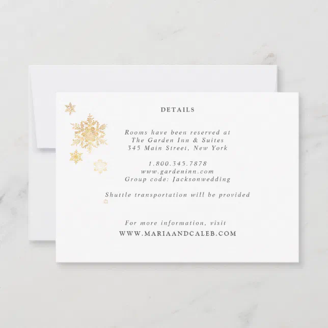 Gold Snowflake Wedding Details Card | Zazzle