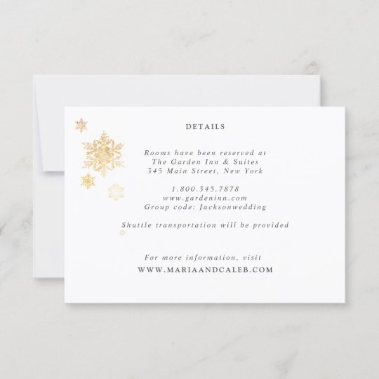 Gold Snowflake Wedding Details Card | Zazzle