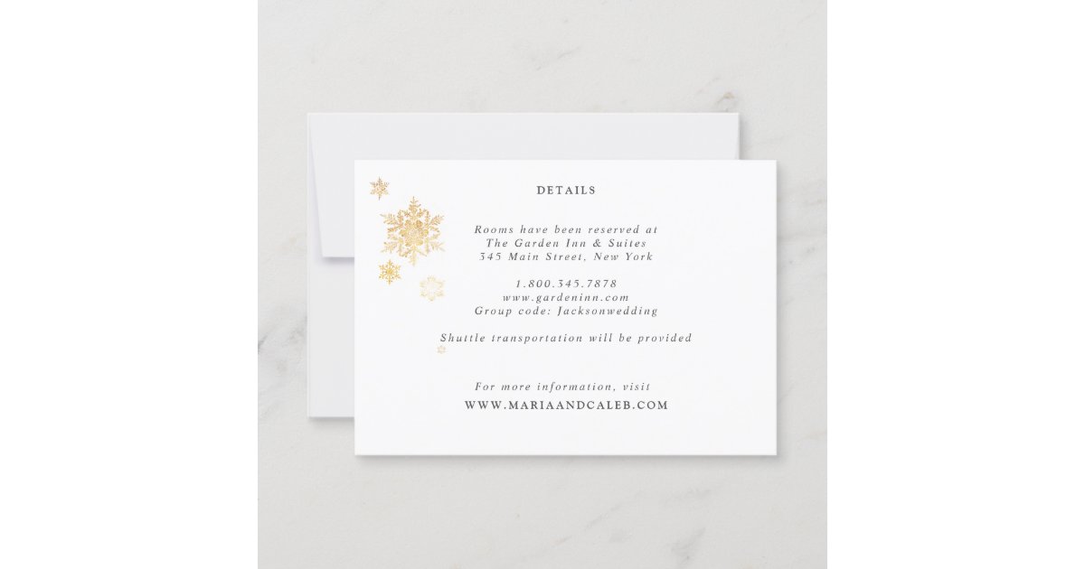Gold Snowflake Wedding Details Card | Zazzle