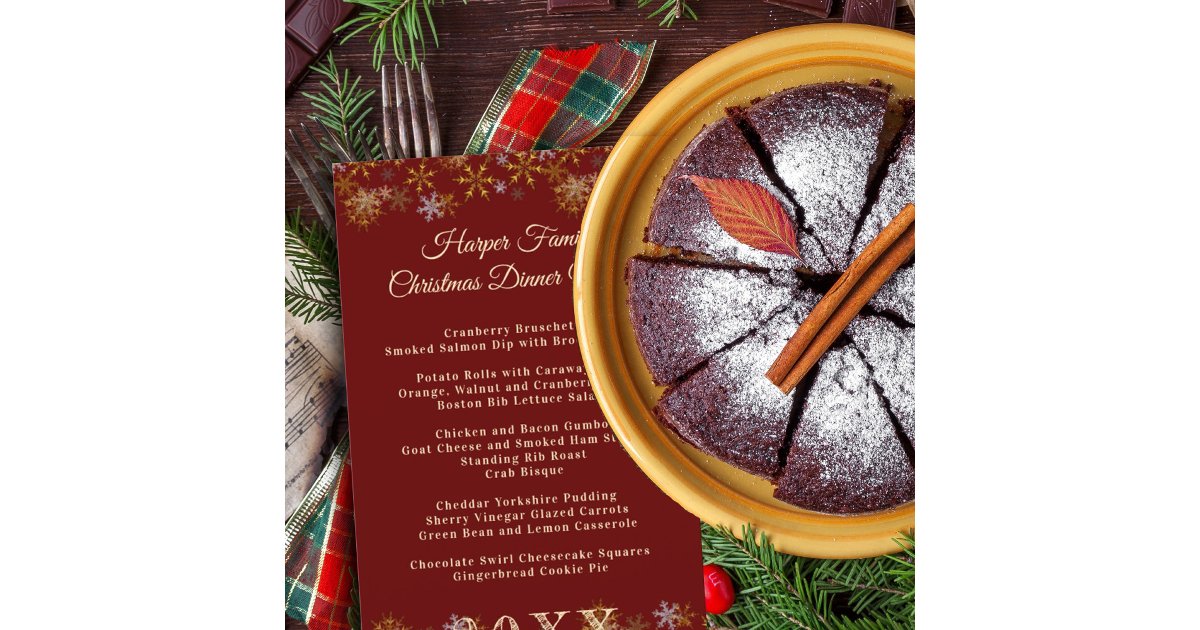 Gold Snowflakes Christmas Dinner Menu Template | Zazzle