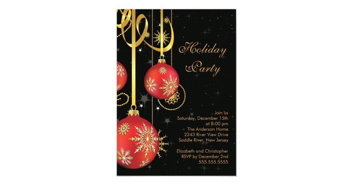Gold Snowflakes Ornament Holiday Party Invitation | Zazzle.com