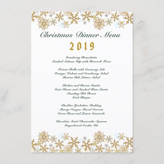 Gold Snowflakes White Christmas Dinner Menu | Zazzle.com