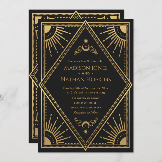 Gold Solar Gothic Elegant Tarot Card Wedding | Zazzle