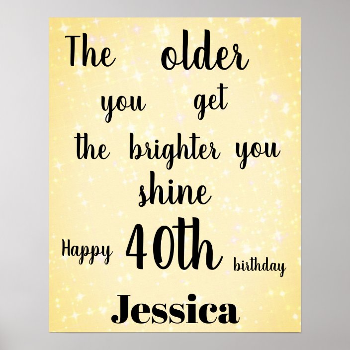 Gold sparkle 40th Birthday Name Poster | Zazzle.com