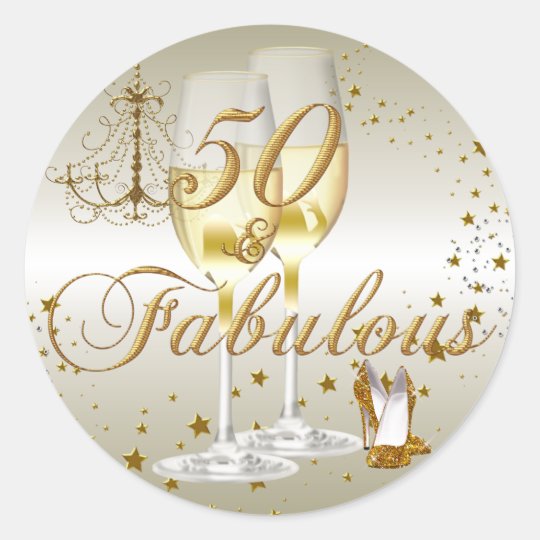 Gold Sparkle 50 & Fabulous Birthday Sticker | Zazzle.com