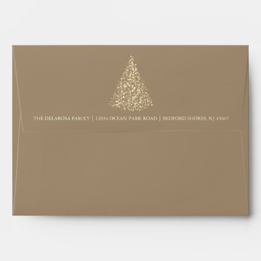 Gold Sparkle Christmas Tree Kraft Holiday Envelope | Zazzle