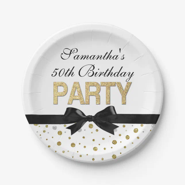 Gold Sparkle Confetti 50th Birthday Party Paper Plates | Zazzle
