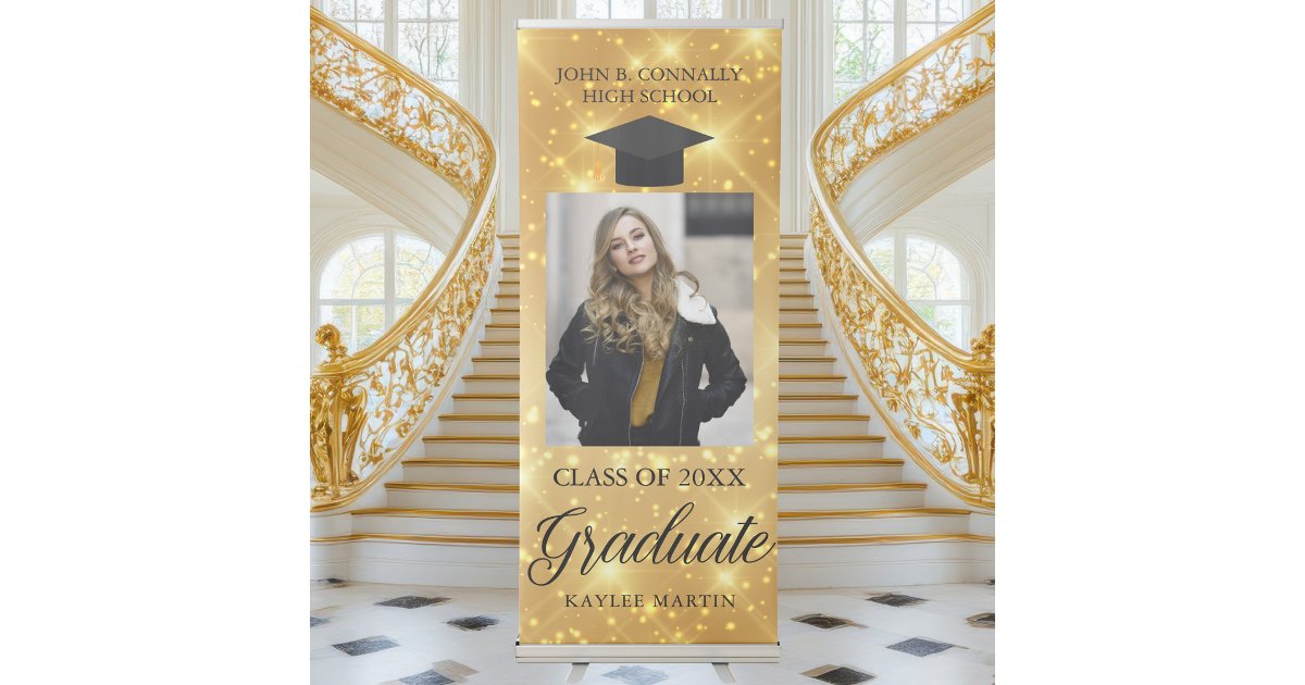 Gold Sparkle Custom Photo 2025 Graduation Party Retractable Banner | Zazzle