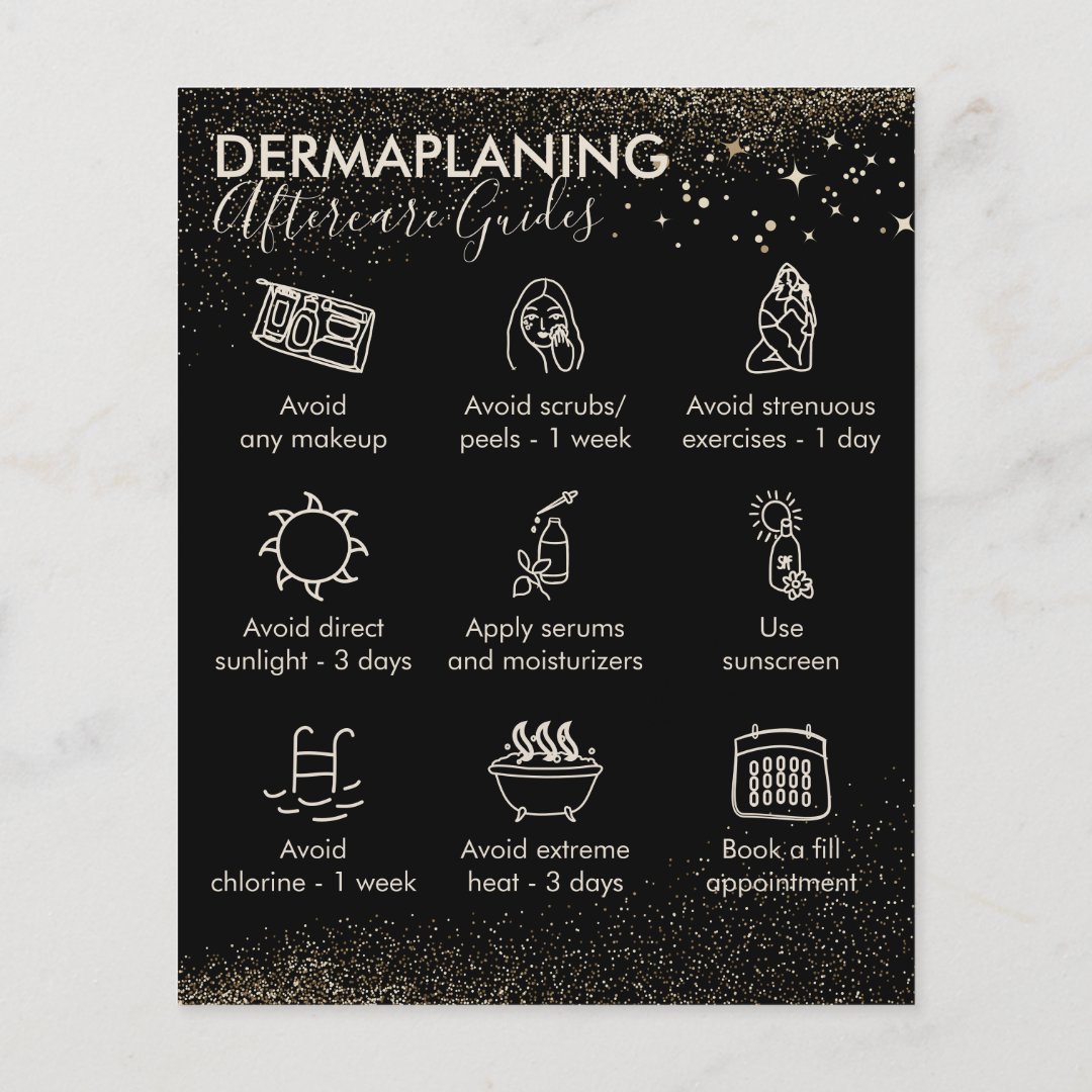 Gold Sparkle Dermaplaning aftercare Budget Flyer | Zazzle