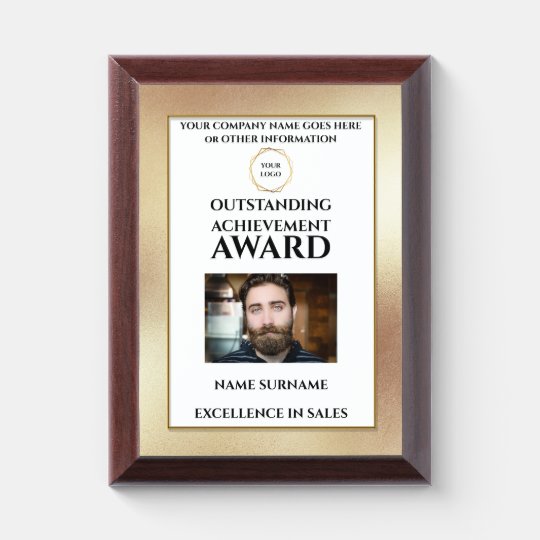Gold sparkle DIY logo merit year end excellence Award Plaque | Zazzle.com