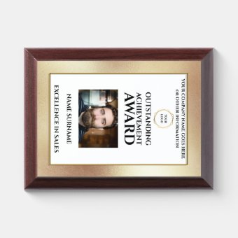 Gold sparkle DIY logo merit year end excellence Award Plaque | Zazzle