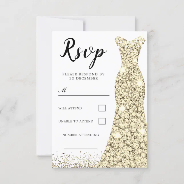 Gold Sparkle Dress All Occasion Birthday Bridal RSVP Card | Zazzle
