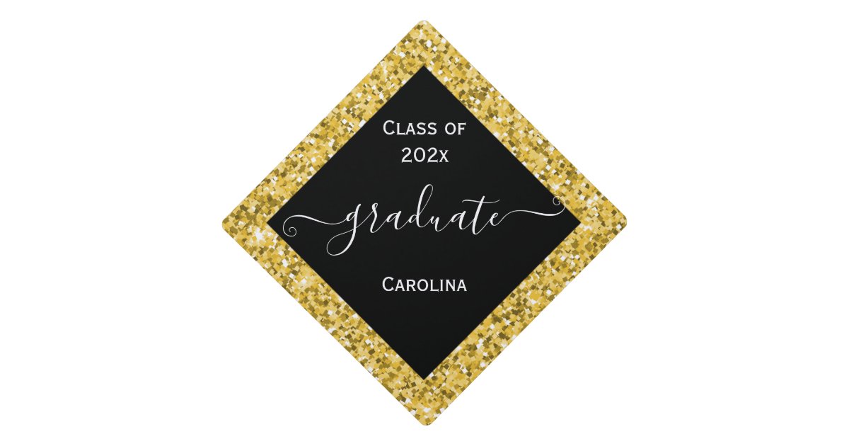 Gold Sparkle Frame Graduation Cap Topper | Zazzle