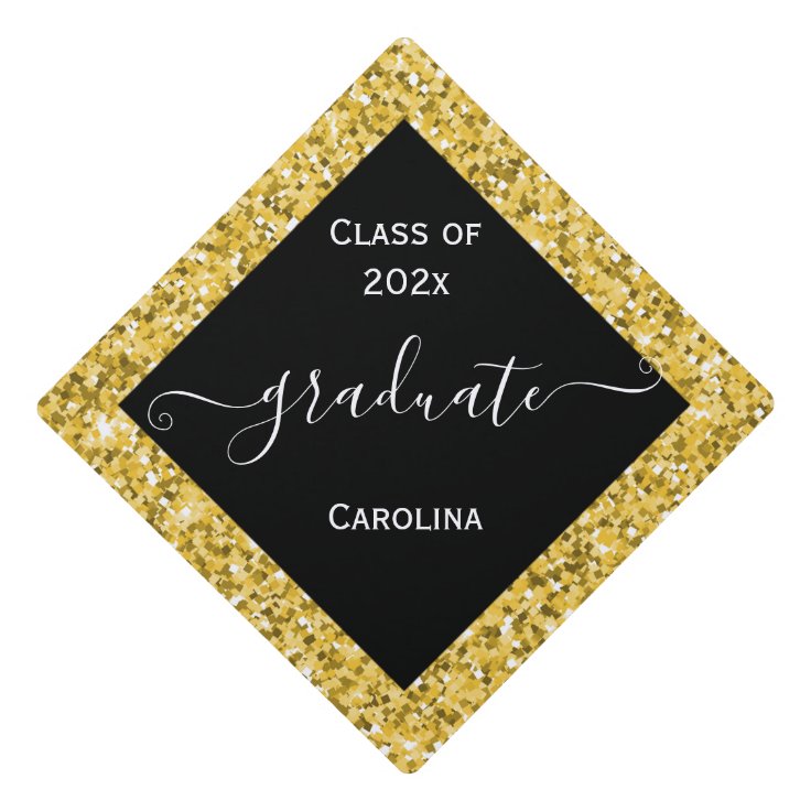 Gold Sparkle Frame Graduation Cap Topper | Zazzle