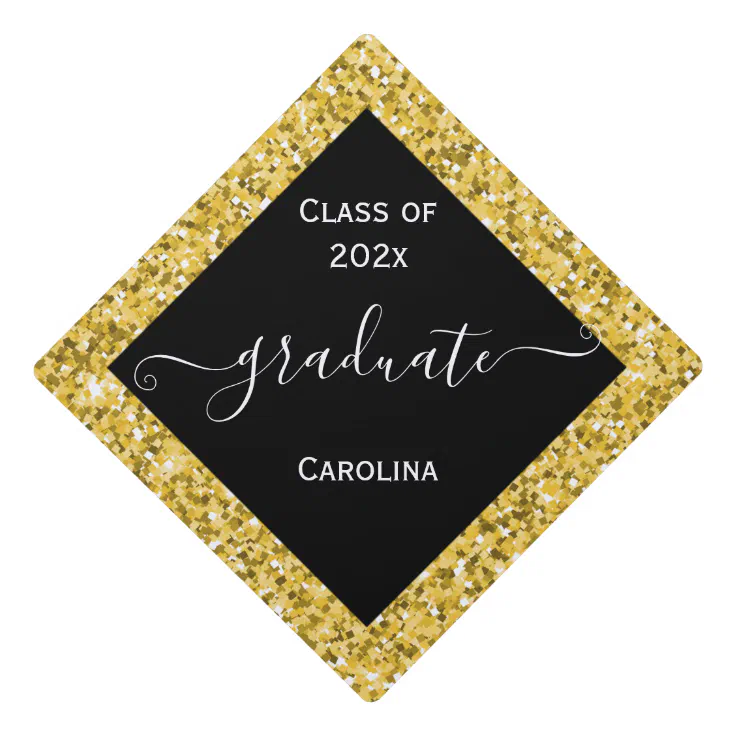 Gold Sparkle Frame Graduation Cap Topper | Zazzle