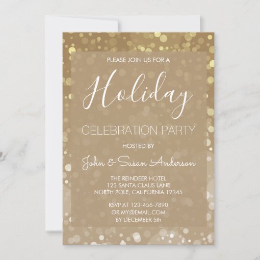Gold Sparkle Glitter Lights Holiday Party Invitation | Zazzle