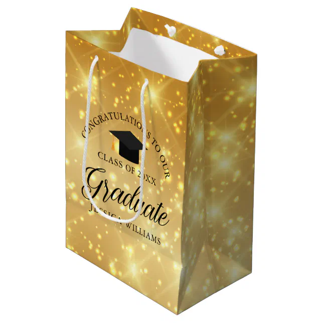 Gold Sparkle Graduate Custom Chic 2025 Graduation Medium Gift Bag | Zazzle