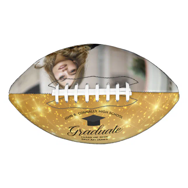 Gold Sparkle Graduation Chic Custom Graduate Photo Football | Zazzle