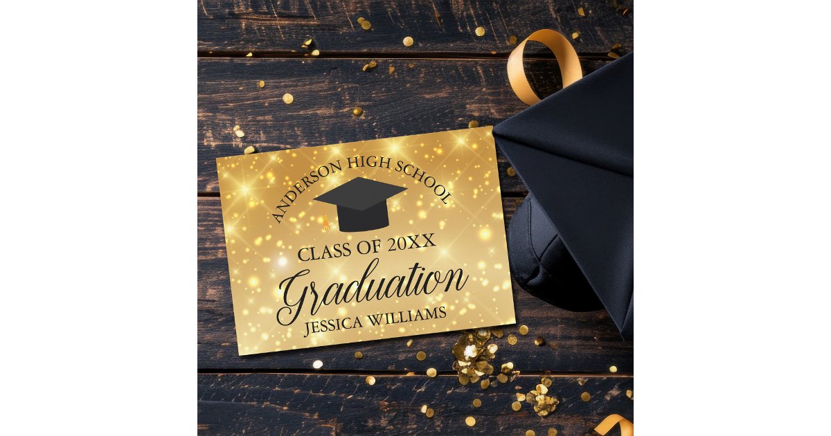 Gold Sparkle Graduation Chic Custom School Announcement | Zazzle