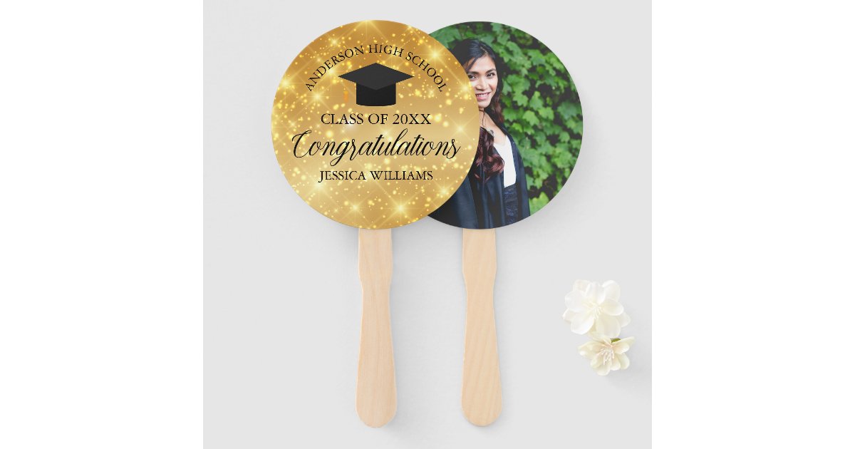 Gold Sparkle Graduation Custom Congratulations Hand Fan | Zazzle