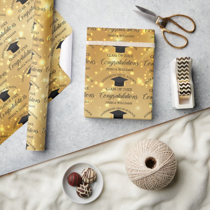 Gold Sparkle Graduation Elegant Custom Graduate Wrapping Paper | Zazzle.com