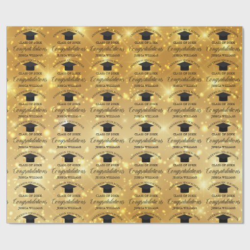 Gold Sparkle Graduation Elegant Custom Graduate Wrapping Paper | Zazzle