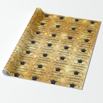 Gold Sparkle Graduation Elegant Custom Graduate Wrapping Paper | Zazzle
