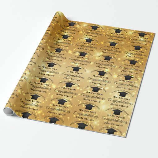 Gold Sparkle Graduation Elegant Custom Graduate Wrapping Paper | Zazzle