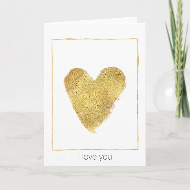 Gold Sparkle Heart Card | Zazzle