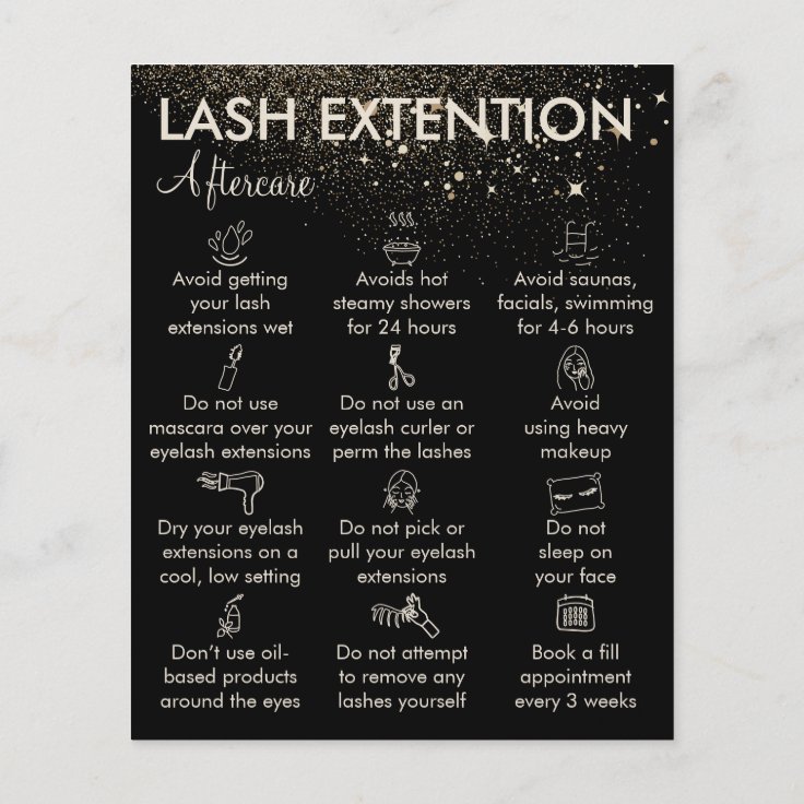 Gold Sparkle Lash Extension Aftercare Budget Flyer | Zazzle