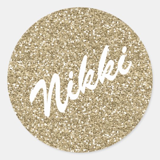 Gold Sparkle Name Sticker | Zazzle.com