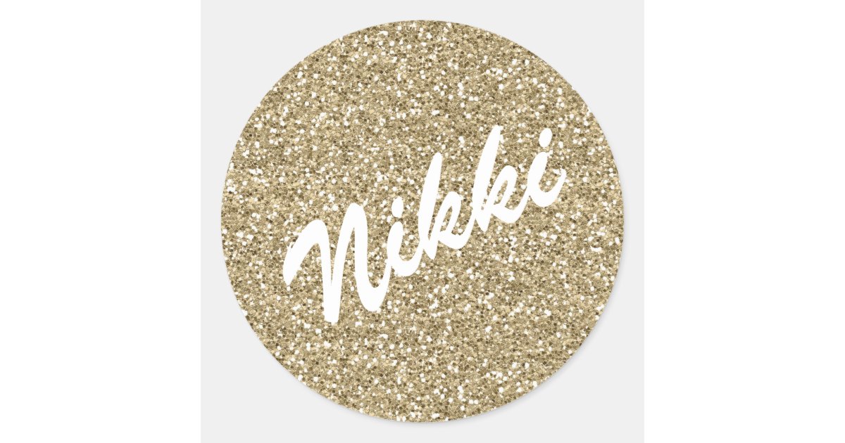 Gold Sparkle Name Sticker | Zazzle