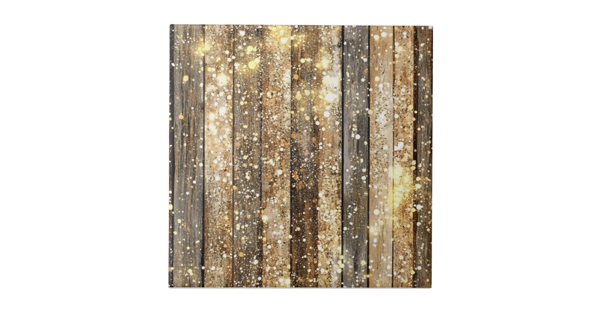 Gold Sparkle Wood Pattern Ceramic Tile | Zazzle