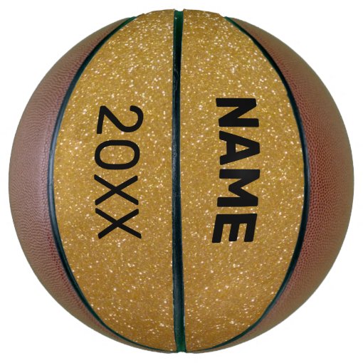 Gold sparkly glitter texture custom name basketball | Zazzle
