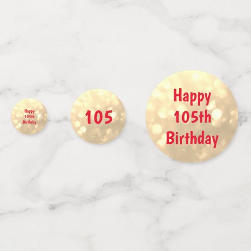 Gold sparkly Happy 105th Birthday balloon design Confetti | Zazzle