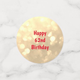 Gold sparkly Happy 62nd Birthday balloon design Confetti | Zazzle