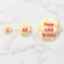 Gold sparkly Happy 62nd Birthday balloon design Confetti | Zazzle