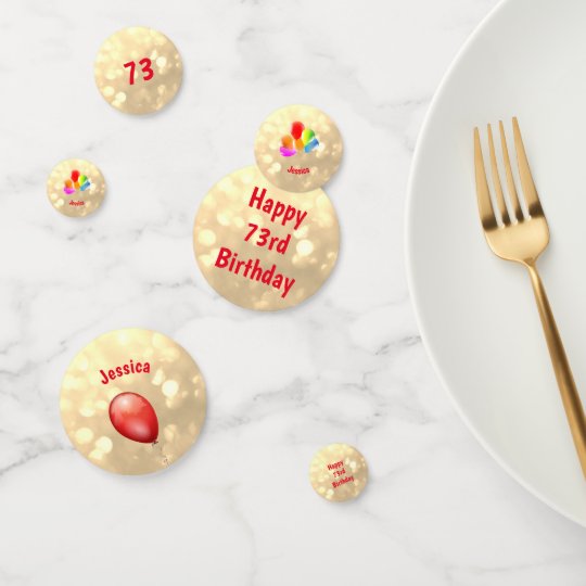 Gold sparkly Happy 73rd Birthday balloon design Confetti | Zazzle.com