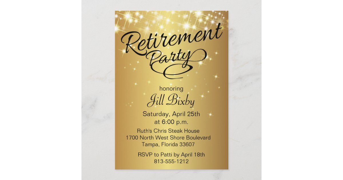Gold Sparkly Retirement Party Invitation | Zazzle.com