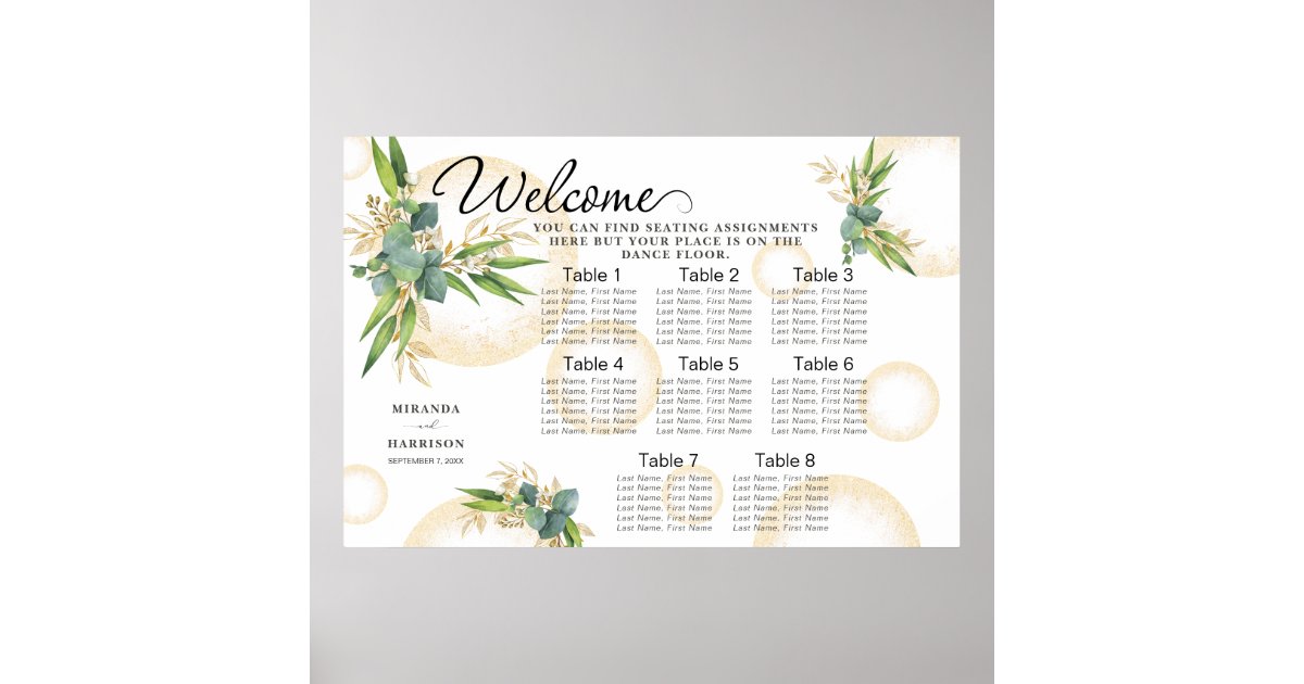Gold Spheres and Botanical Wedding Seating Chart | Zazzle