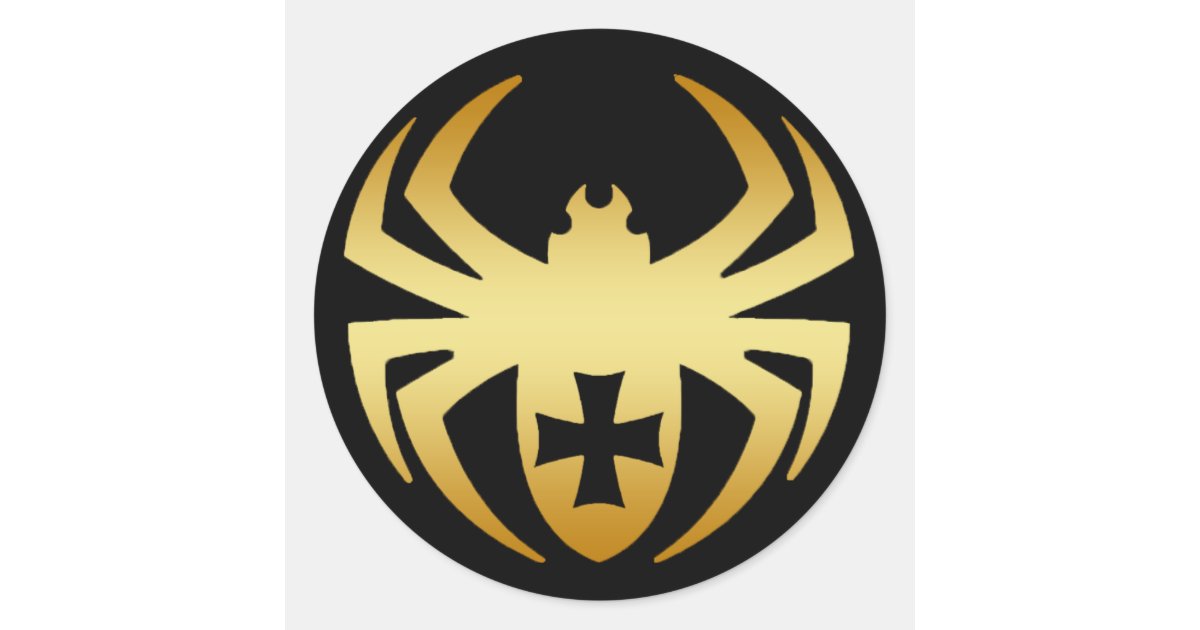 GOLD SPIDER WITH CROSS CLASSIC ROUND STICKER | Zazzle