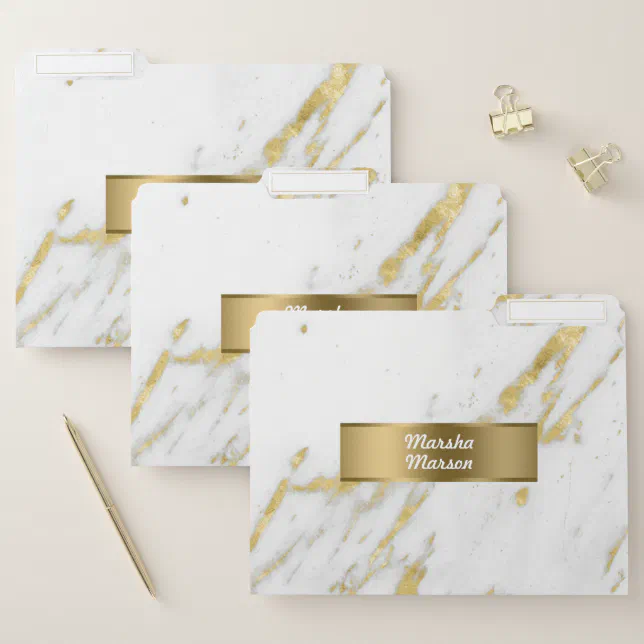 Gold Spotted Glitter White Marble File Folder | Zazzle