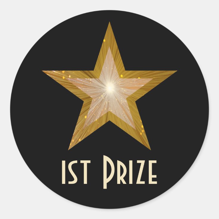 Gold Star '1st Prize' round sticker black | Zazzle