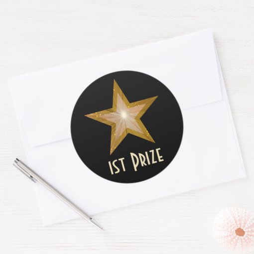 Gold Star '1st Prize' round sticker black | Zazzle