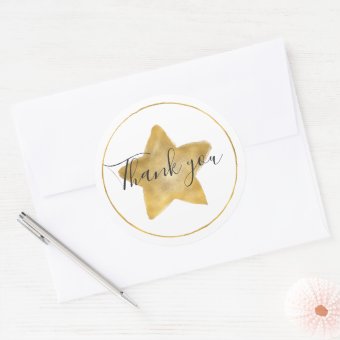 Gold Star Circle Thank you Classic Round Sticker | Zazzle