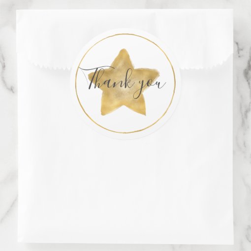 Gold Star Circle Thank you Classic Round Sticker | Zazzle