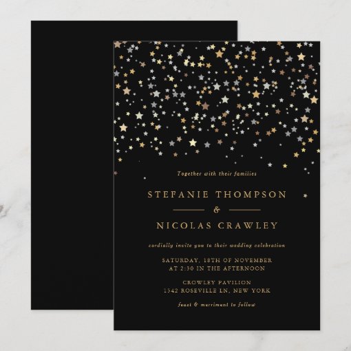 Gold Star Confetti Modern Wedding Invitation | Zazzle