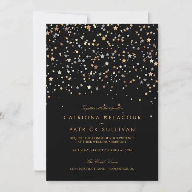 Gold Star Confetti Modern Wedding Invitation | Zazzle